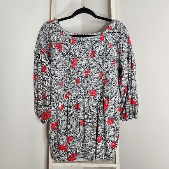 J. Jill | Tops | Jjill Top Womens Xl Smocked Floral 34 Sleeve Red Black ...